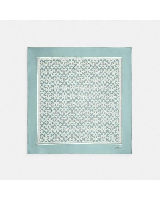 COACH Textured Signature Print Silk Square Scarf in Green | Lyst