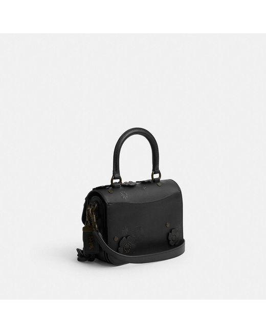 COACH Rogue Top Handle Bag With Tea Rose in Black | Lyst