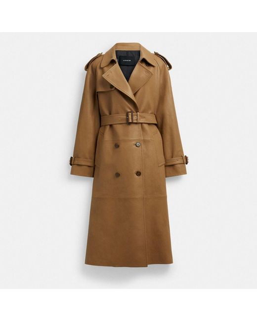 COACH Leather Double Breasted Trench Coat in Brown | Lyst