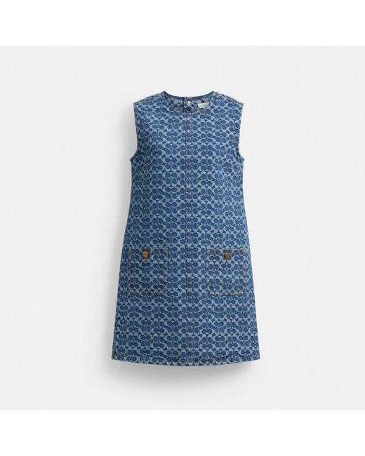 COACH Signature Denim Mini Dress In Organic Cotton in Blue | Lyst