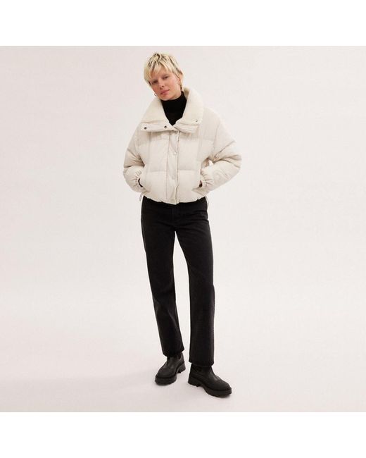 COACH Cropped Puffer With Sherpa in Natural | Lyst
