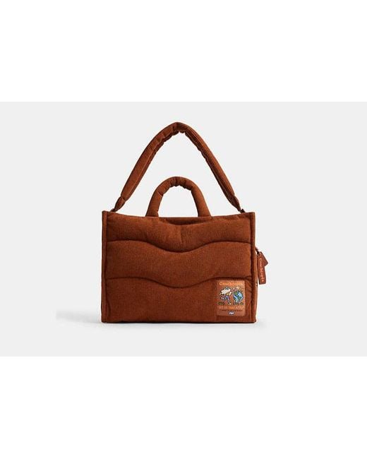 COACH Topia Loop Tote With Wavy Quilting In Corduroy in Brown | Lyst UK