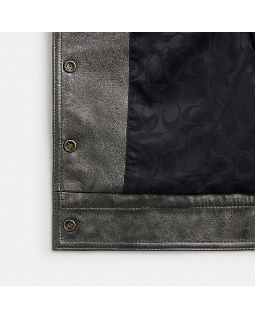 COACH Metallic Heritage Signature Shrunken Jacket in Gray | Lyst