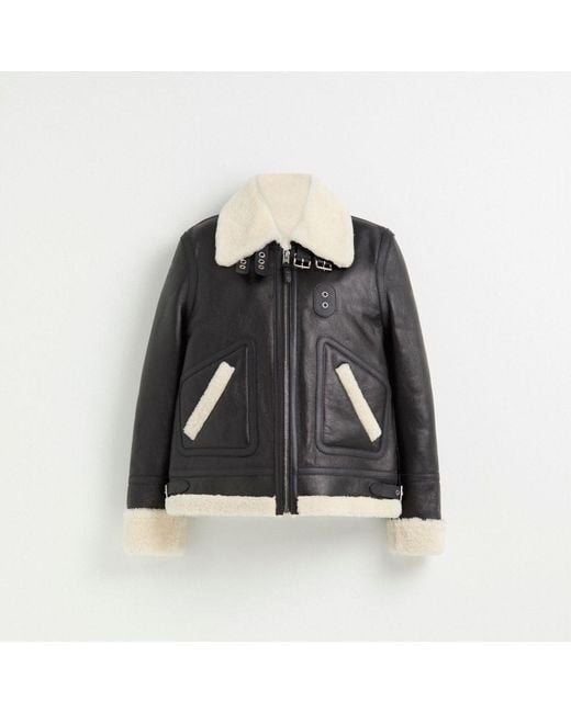 COACH Restored Shearling Aviator Jacket in Black | Lyst