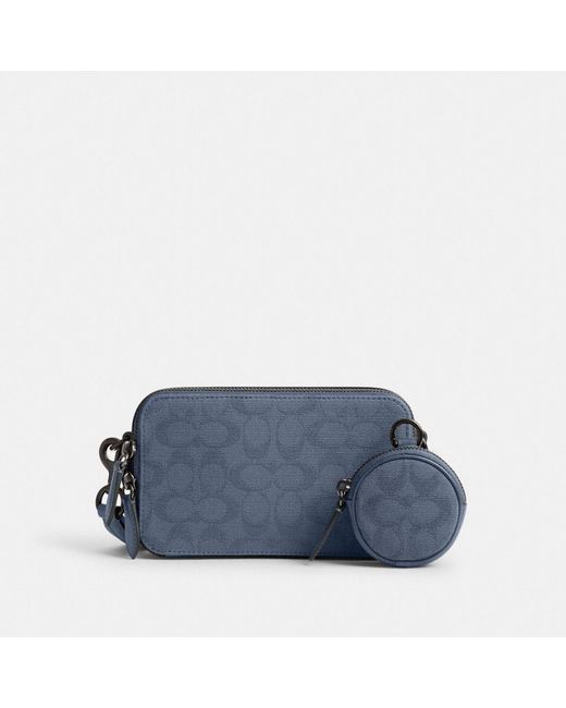 COACH Charter Slim Crossbody In Signature Canvas Jacquard in Blue for ...