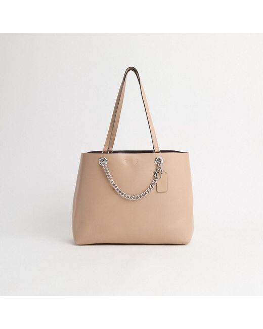 COACH Restored Signature Chain Central Tote in Natural | Lyst