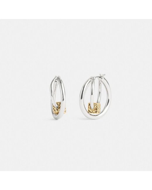 COACH Quilted Cube Double Hoop Earrings in Metallic | Lyst
