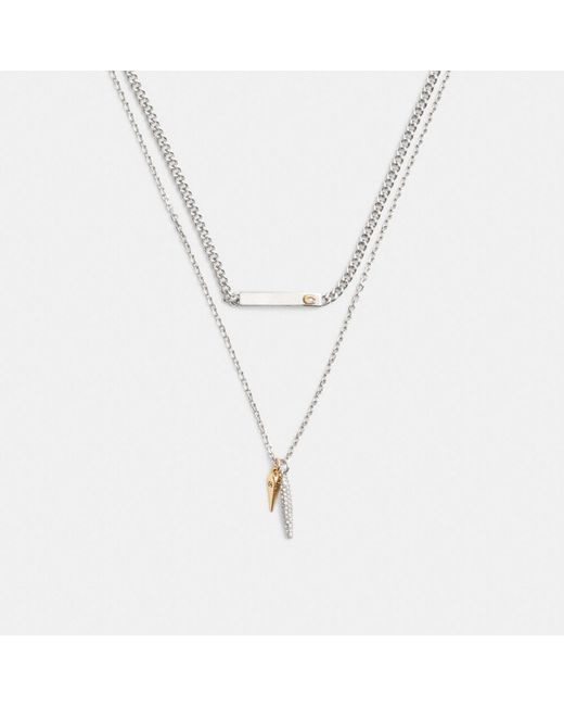 COACH Pavé Spike Layered Necklace in Metallic | Lyst