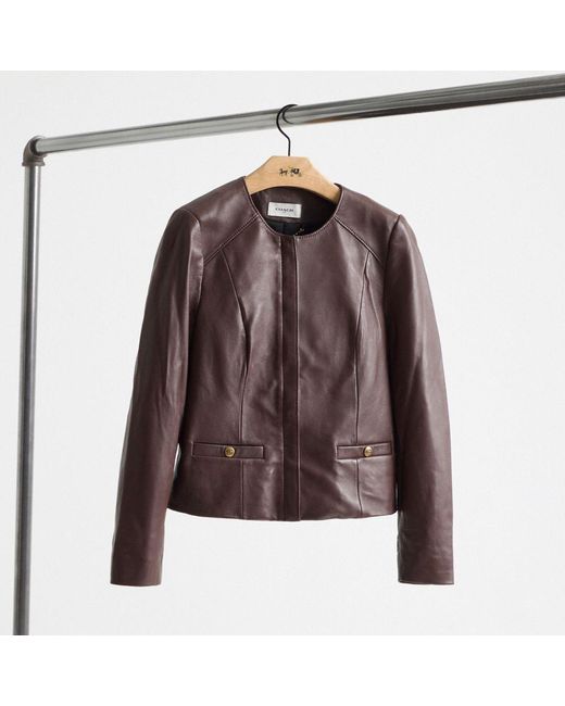 COACH Restored Tailored Leather Jacket in Brown | Lyst