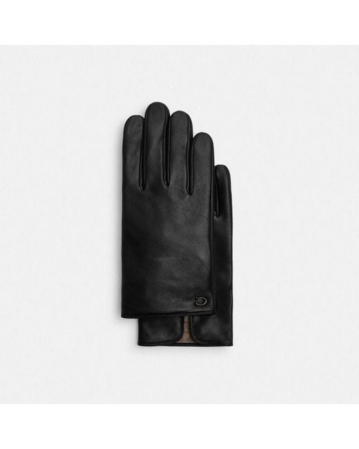 COACH Sculpted Signature Leather Tech Gloves in Black for Men | Lyst