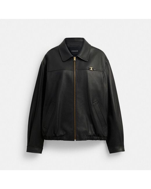 COACH Heritage C Plaque Oversized Leather Jacket in Black | Lyst