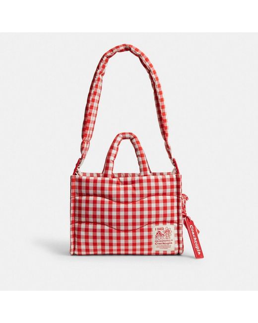 COACH Topia Loop Mini Tote With Gingham Pattern in Red | Lyst