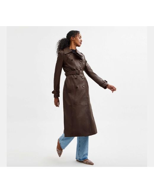 COACH Heritage C Double Breasted Leather Trench Coat in Black | Lyst UK