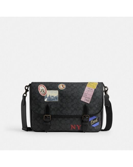 COACH Hitch Messenger Bag In Signature Canvas With Patches in Black for ...