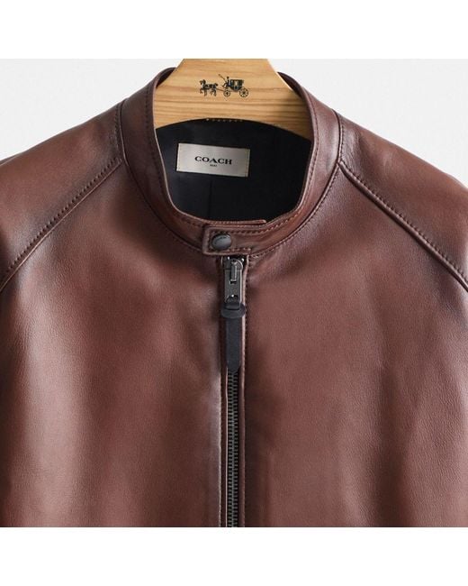 COACH Restored Leather Racer Jacket in Brown for Men | Lyst