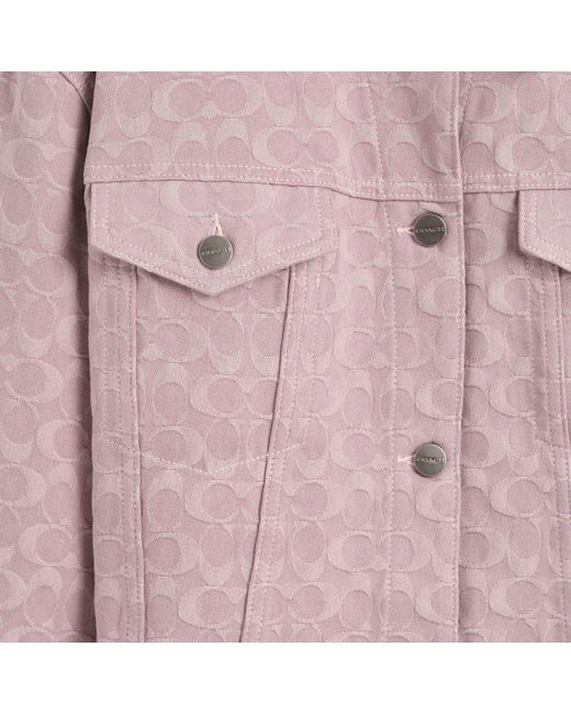 COACH Restored Cropped Signature Jacquard Denim Jacket in Pink | Lyst