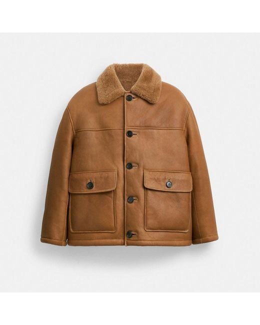 COACH Classic Shearling Coat in Brown for Men | Lyst