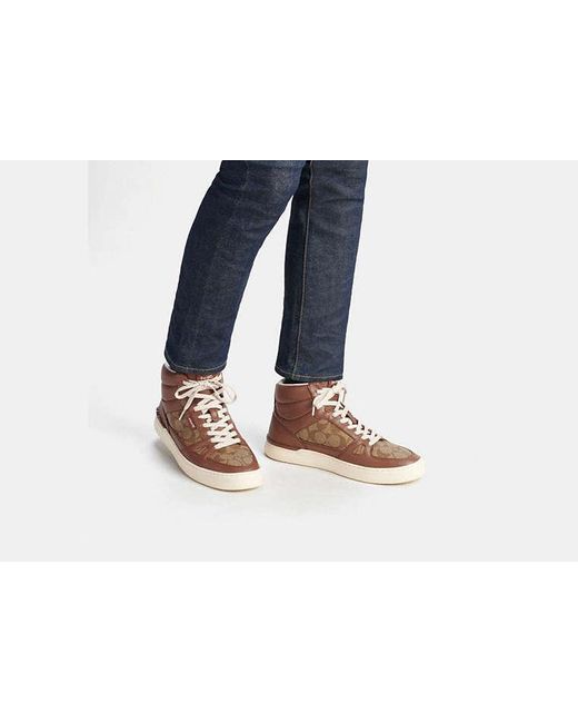 COACH Clip Court High Top Sneaker In Signature Canvas in Black for Men ...