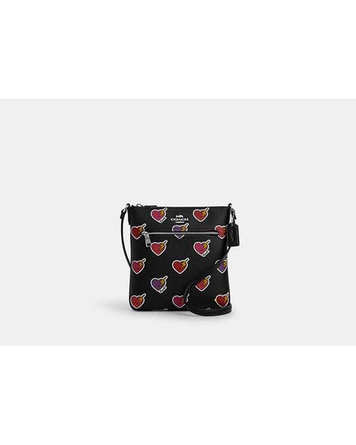 COACH Mini Rowan File Bag With Heart Bolt Print in Black | Lyst