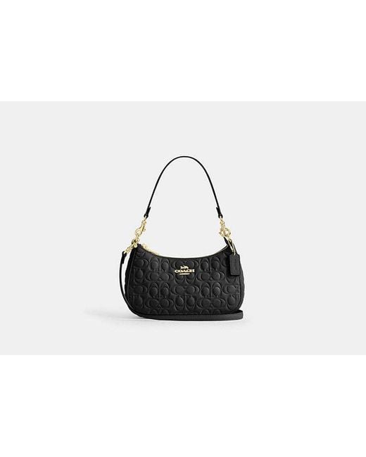 COACH Teri Shoulder Bag In Signature Leather in Black | Lyst