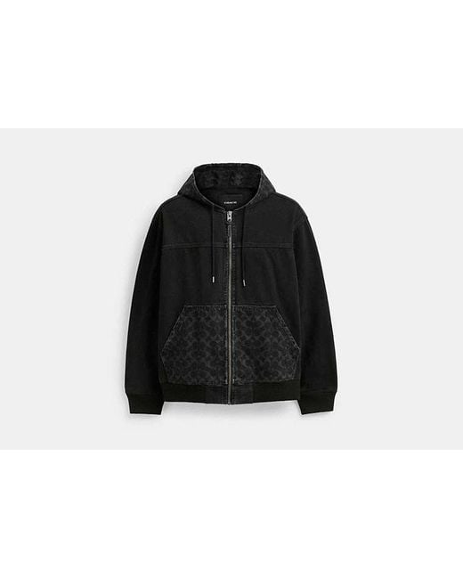 COACH Signature Denim Hooded Zip Up Jacket in Black for Men | Lyst