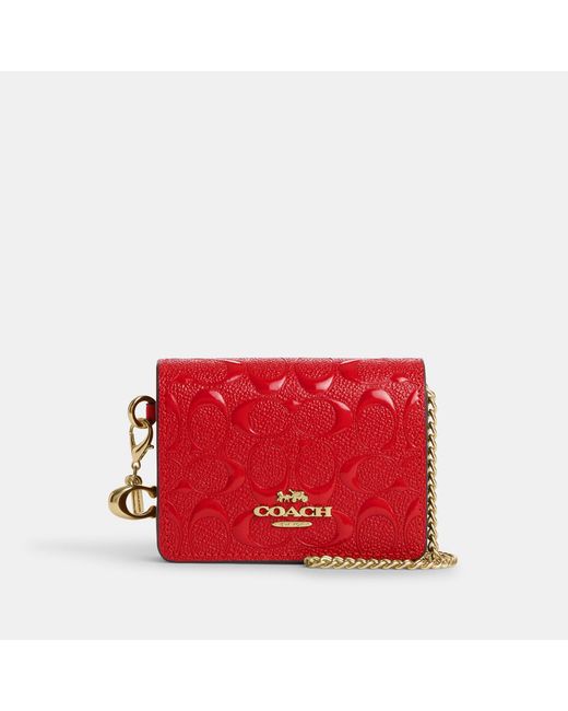 COACH Boxed Mini Wallet On A Chain In Signature Leather in Red | Lyst