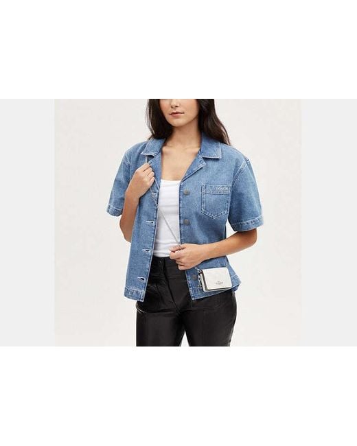 COACH Boxed Mini Wallet On A Chain In Signature Canvas in White | Lyst