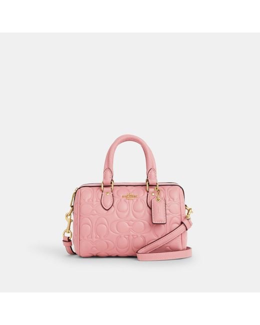 COACH Mini Rowan Crossbody With Signature in Pink | Lyst