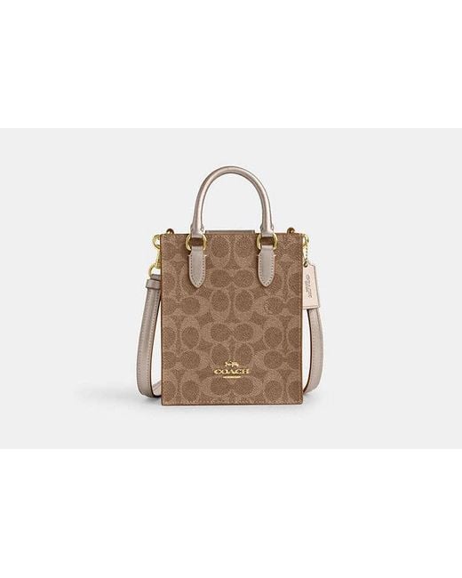 COACH Boxed Mini Tote Bag And Mirror Bag Charm Set In Signature Canvas ...