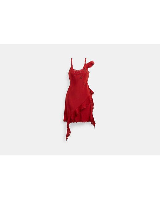 COACH Mini Ruffle Dress in Red | Lyst
