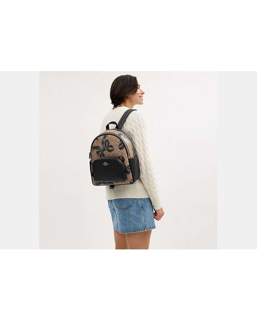 COACH Court Backpack In Signature Canvas With Bow Print in Black | Lyst