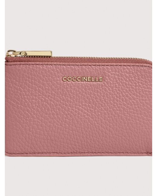 Coccinelle Grained Leather Card Holder Metallic in Pink | Lyst UK
