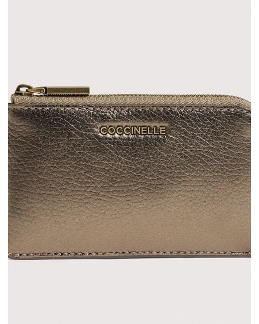 Coccinelle Grained Leather Card Holder Metallic in Natural | Lyst UK