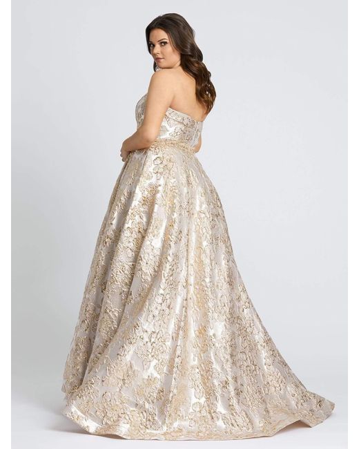 Mac Duggal Synthetic Strapless Floral Brocade Ball Gown Oyster Gold In