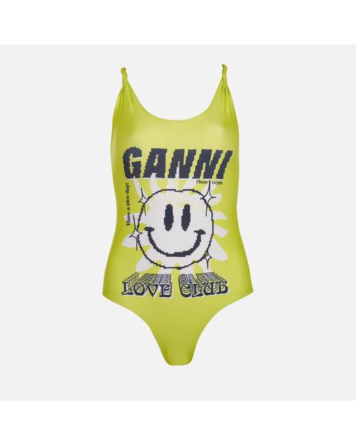 Ganni Recycled Graphic Smiley Face Swimsuit in Yellow - Lyst Ganni Recycled Graphic Smiley Face Swimsuit in Yellow - Lyst