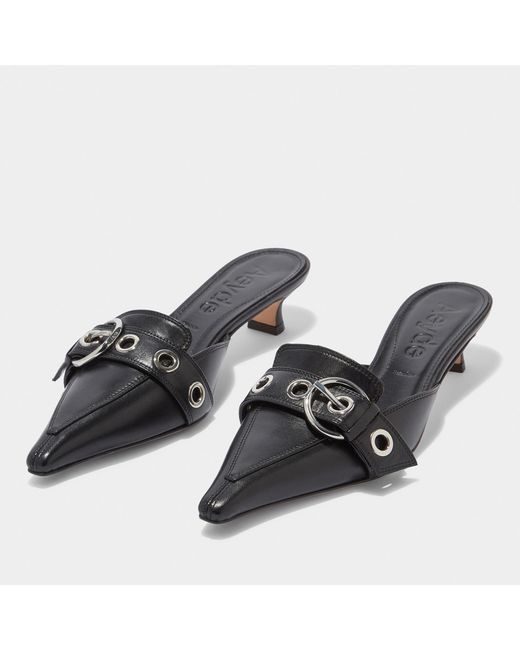Aeyde Danielle Leather Heeled Mules in Black | Lyst