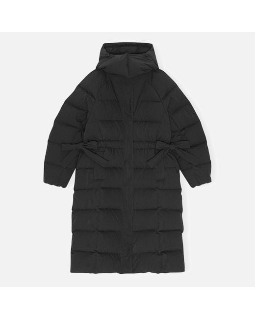Ganni Tech Seersucker Shell Puffer Coat in Black | Lyst