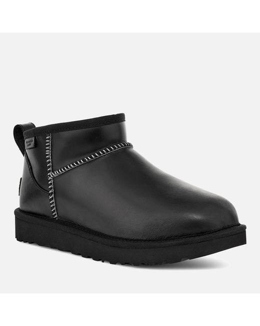 UGG Classic Ultra Mini Leather Boots in Black | Lyst