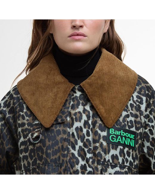 BARBOUR X GANNI Leopard-Print Waxed Cotton Anorak in Black | Lyst