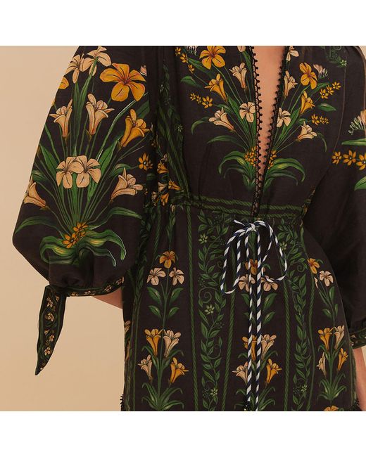 FARM Rio Flowers Arch Linen-Blend Mini Dress in Green | Lyst