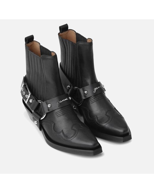 Ganni Fitted Leather Western Boots in Brown | Lyst