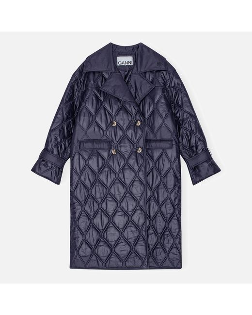 Ganni Shiny Quilted Shell Coat in Blue | Lyst