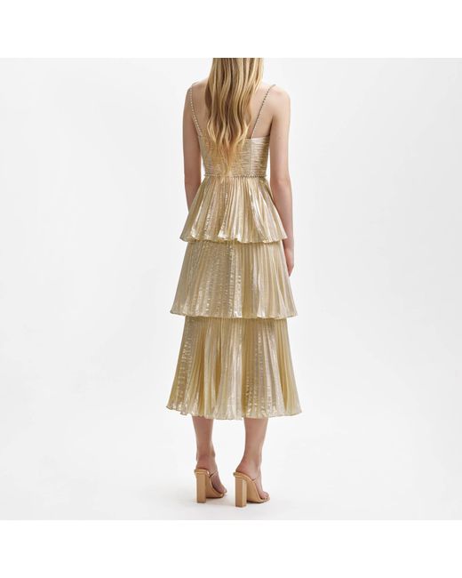 Self-Portrait Metallic Tiered Midi Dress in Natural | Lyst Self-Portrait Metallic Tiered Midi Dress in Natural | Lyst