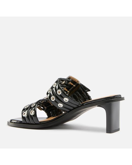 Ganni Chunky Buckle Leather Mules in Black | Lyst