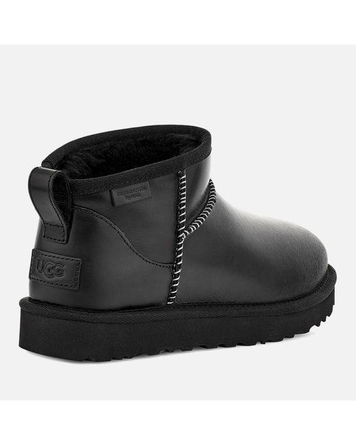 UGG Classic Ultra Mini Leather Boots in Black | Lyst
