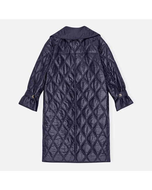 Ganni Shiny Quilted Shell Coat in Blue | Lyst