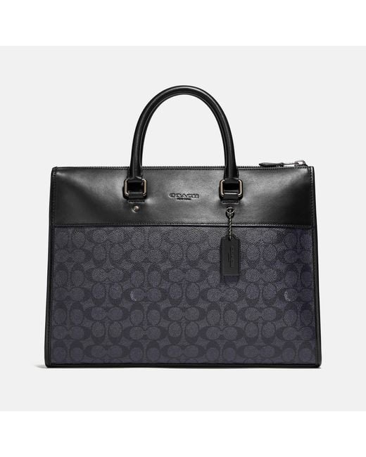 COACH Signature Gotham Folio Canvas Leather Briefcase in Black for Men ...