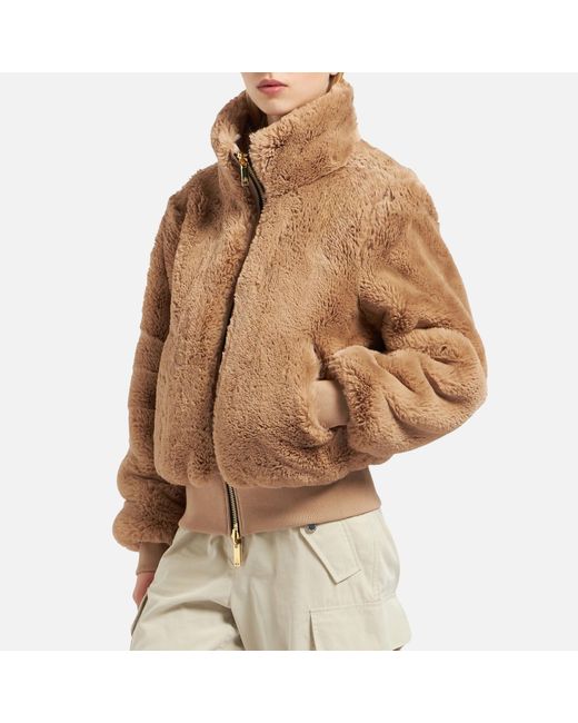Moose Knuckles Debbie Shell Faux Fur Bomber Jacket in Natural | Lyst