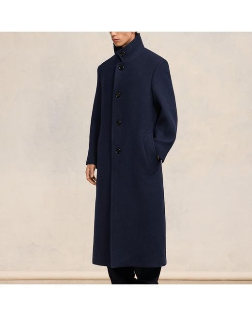 Ami Paris Wool Longline Coat in Blue for Men | Lyst