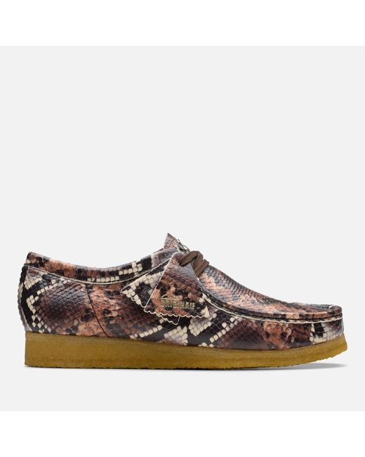 Clarks Snake-Print Leather Wallabee Shoes in Brown for Men | Lyst